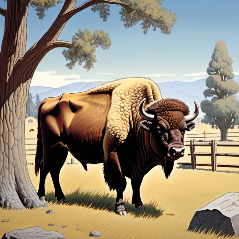 A cow-bison hybrid, beefalo set on a California ranc...