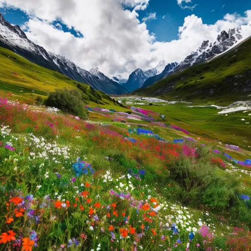 Countless colorful Flowers blossom under the blue sk... | OpenArt