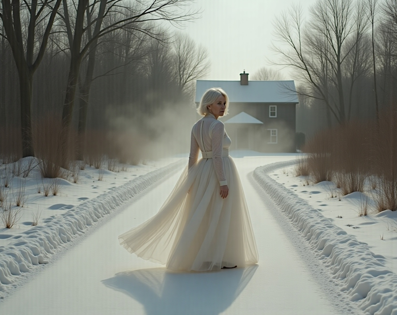 In a hauntingly ethereal setting, a spectral figure...