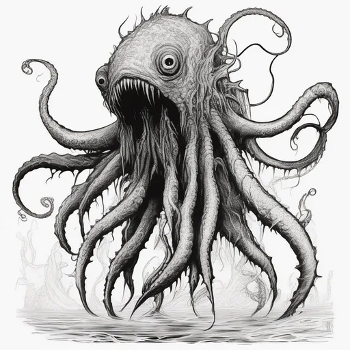Ink line art. Lovecraftian. Eldritch fish man monste... | OpenArt