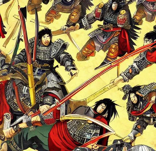 Anime war scene graphic High detail Samurai warrior... | OpenArt
