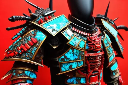 Realistic complète Samurai armor made of turquoise c...