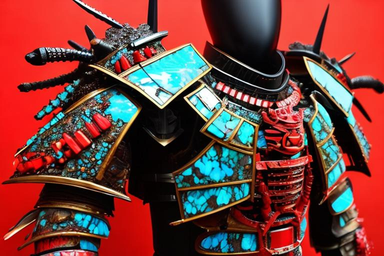 Realistic complète Samurai armor made of turquoise c...