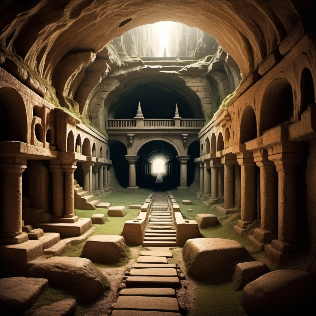 Image of an underground city, with complex tunnels a...