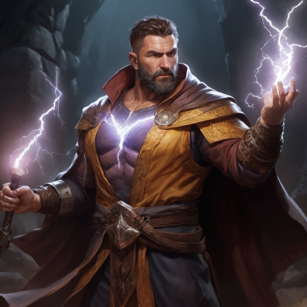 (torso) Male stocky large muscular mature druid with...