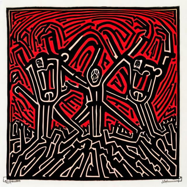 Keith Harring Inspired horror Art in black and red