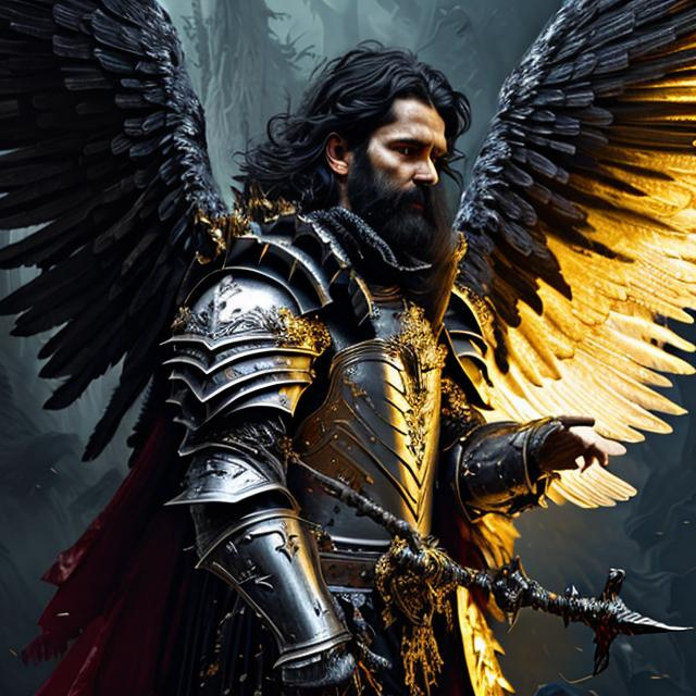 Portrait of a rugged black haired man wearing armor...