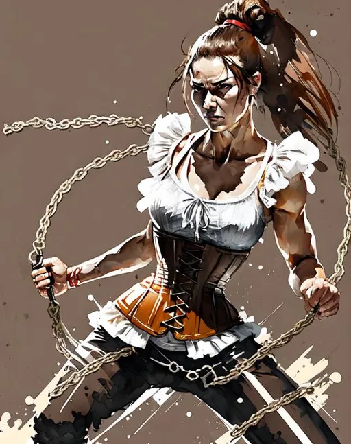Kusarigama, chain whip, corset, action pose, brown h... | OpenArt