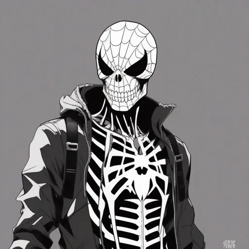 Skeleton in spider man suit with a skull mask anime...