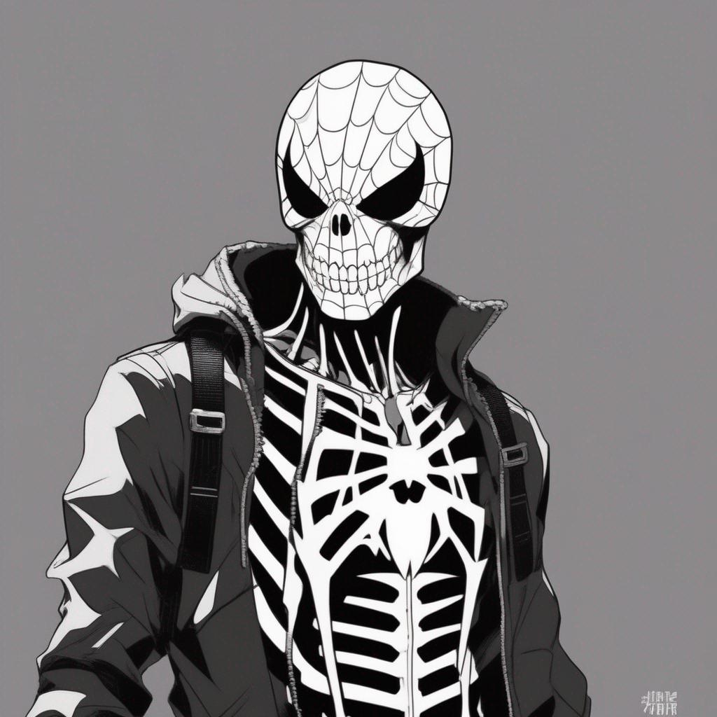 Skeleton in spider man suit with a skull mask anime...