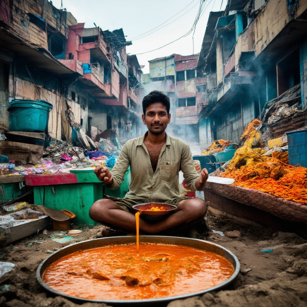 a indian eating curry from the curry volcano while i...