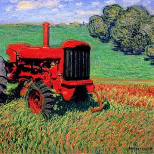 red tractor on the field, monet | OpenArt