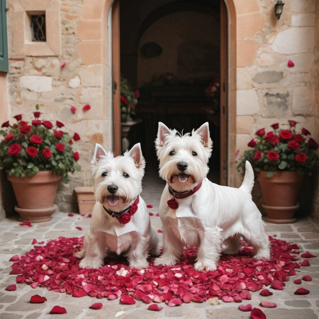 a wedding of two white west highland terriers in Tus...