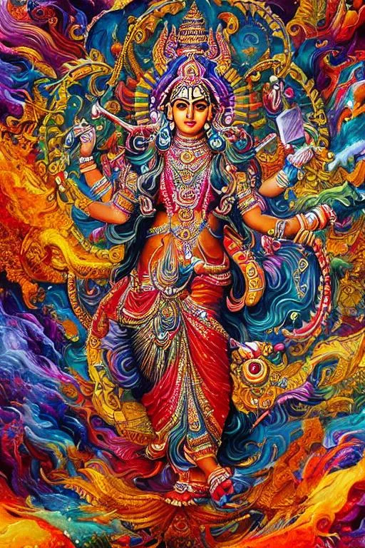 Colorful beautiful Devi Durga: Black ink flow: 8k re... | OpenArt
