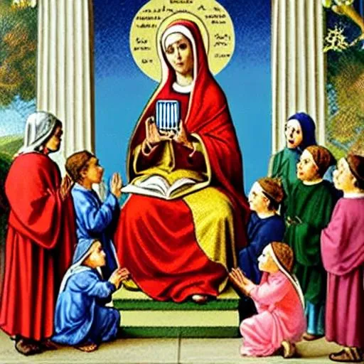 Mother Mary as a teacher, imparting wisdom and knowl... | OpenArt