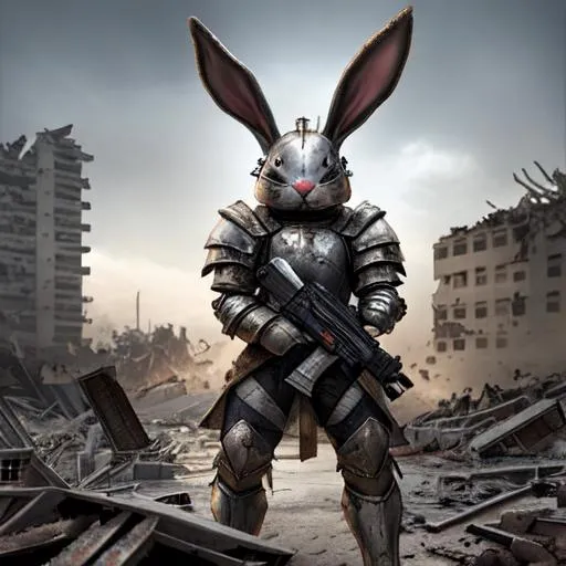 Photorealistic of bunny wearing armor, appocalypse s... | OpenArt