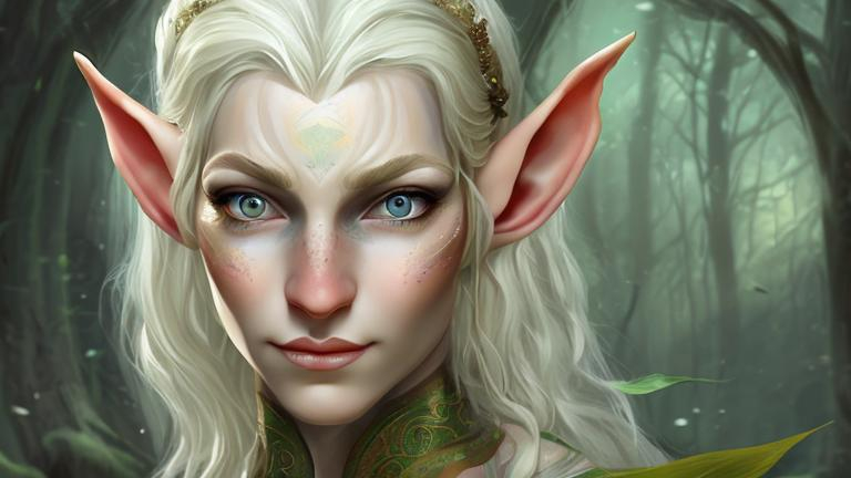 painting of older elf woman with a kind face, fine f...