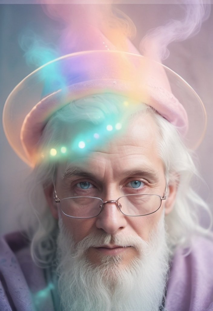 Dreamy pastel portrait, wizard, ethereal atmosphere,...