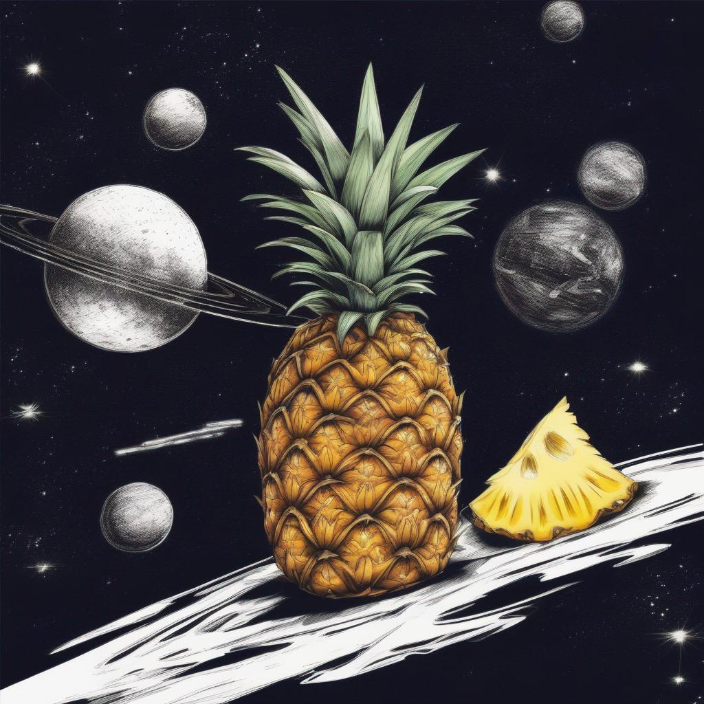 Pineapple in space art drawing