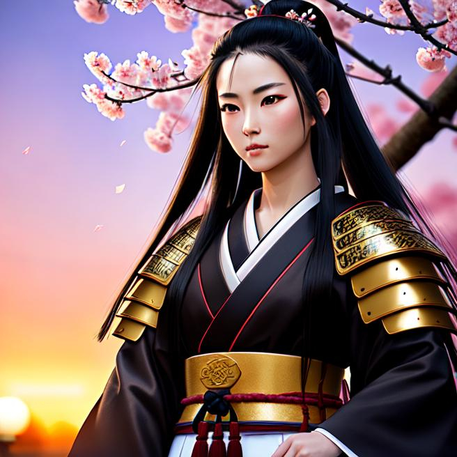 Young Samurai with long black hair and ponytail, wea... | OpenArt