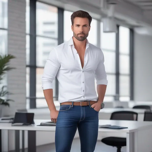 Hot muscular Spanish bodybuilder in a dress shirt,... | OpenArt