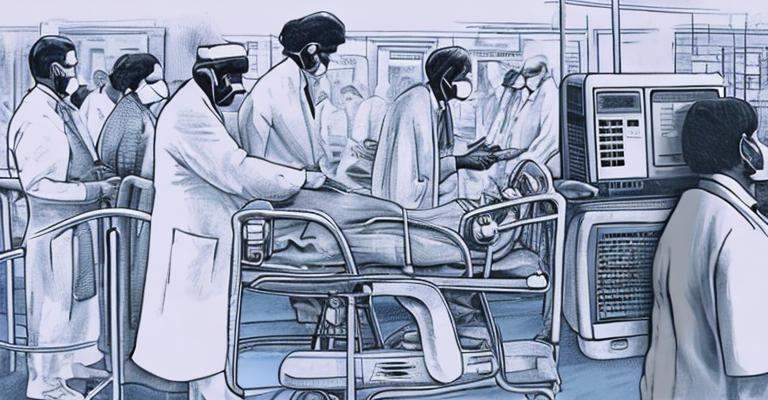 Montage of outdated, bulky medical equipment, long l...