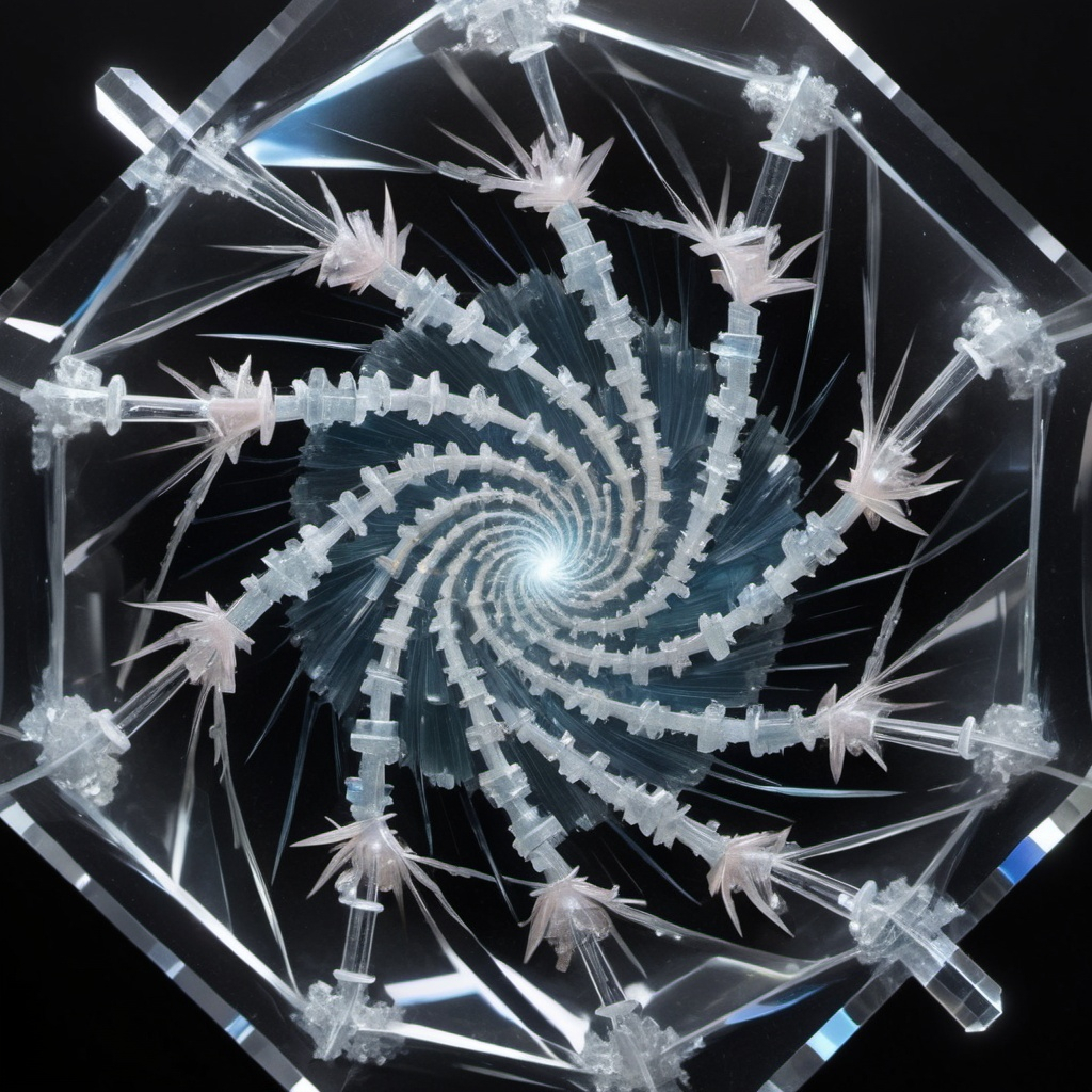 inward spiral vortex of crystals with many arms in a...
