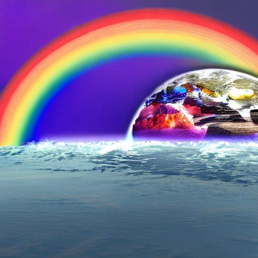 earth with 2 rainbow colored moons and a purple ocean | OpenArt