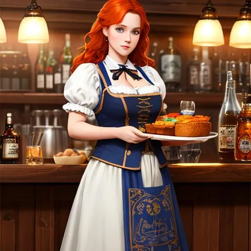 Female, bar wench, ginger hair, young, beautiful fac... | OpenArt