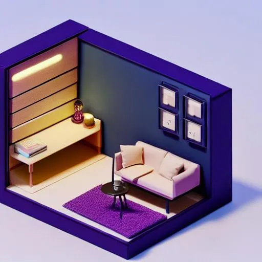 Tiny cute isometric {room} in a cutaway box, {style}...