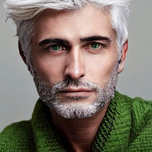 Close up man, silver haired striking green eyes Ital... | OpenArt