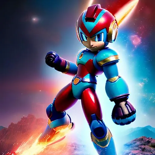 poster of Megaman in battle stance art by Masashi K...