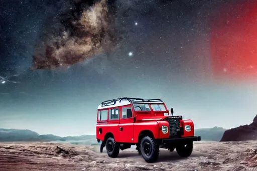 land rover in red, in space, soft lighting, person l... | OpenArt