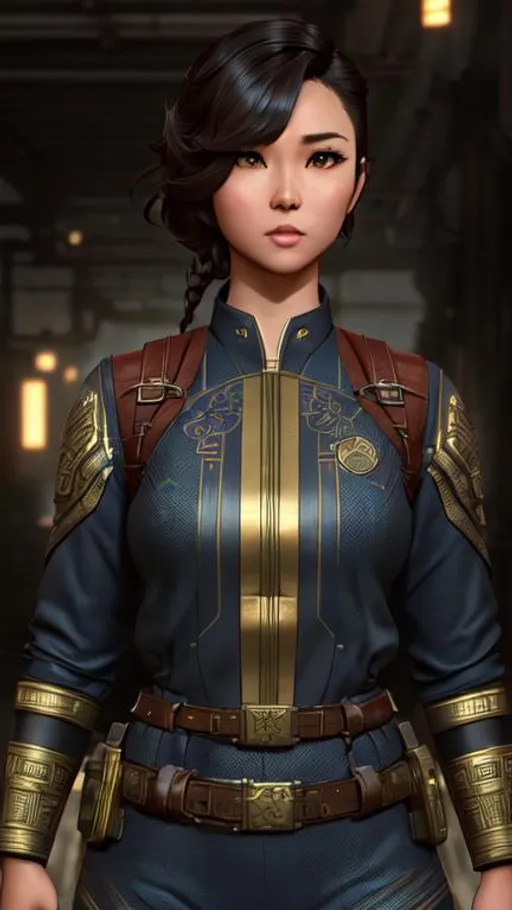Vault female asian dweller from Fallout, dim lightin... | OpenArt