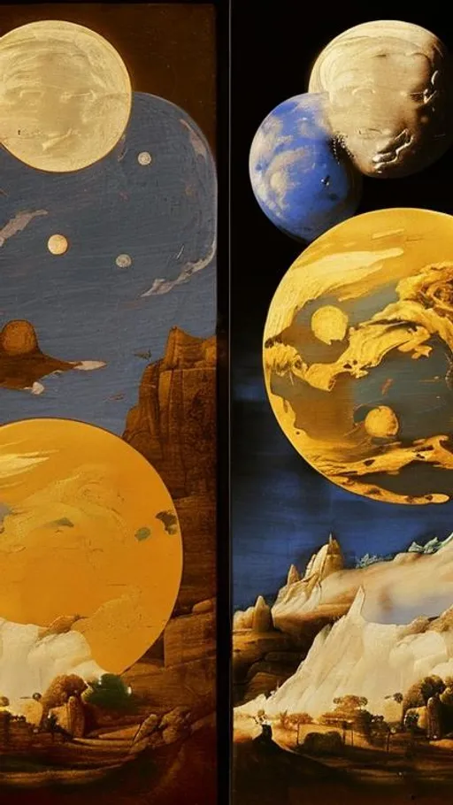 Oil painted moon and sun