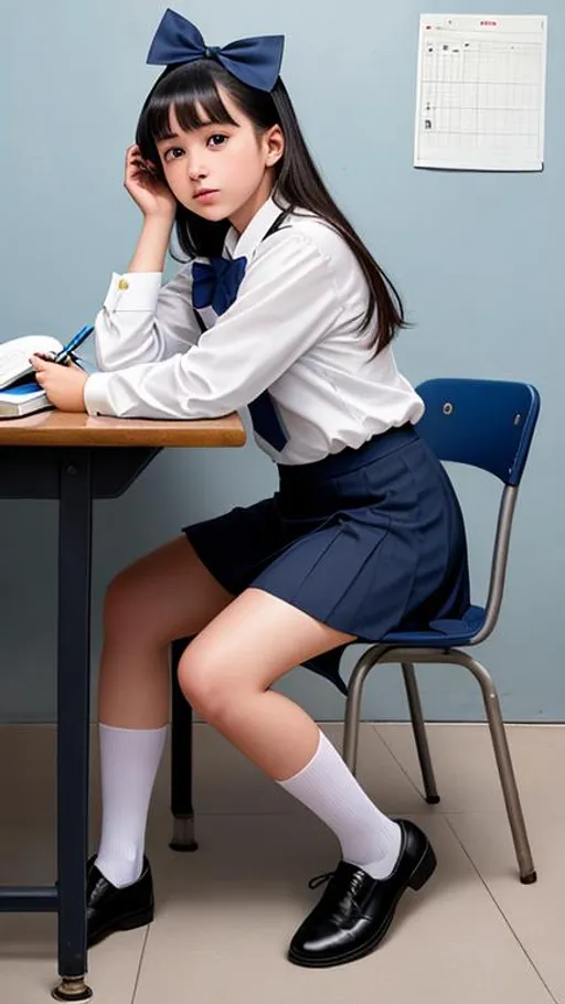 The girl is dressed in a school uniform, which consi... | OpenArt