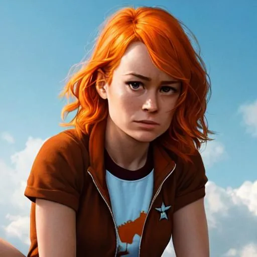 Brie Larson With Orange Skin Brown Eyes And Short F