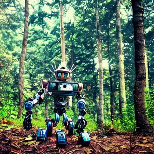Robots in a forest alien planet | OpenArt