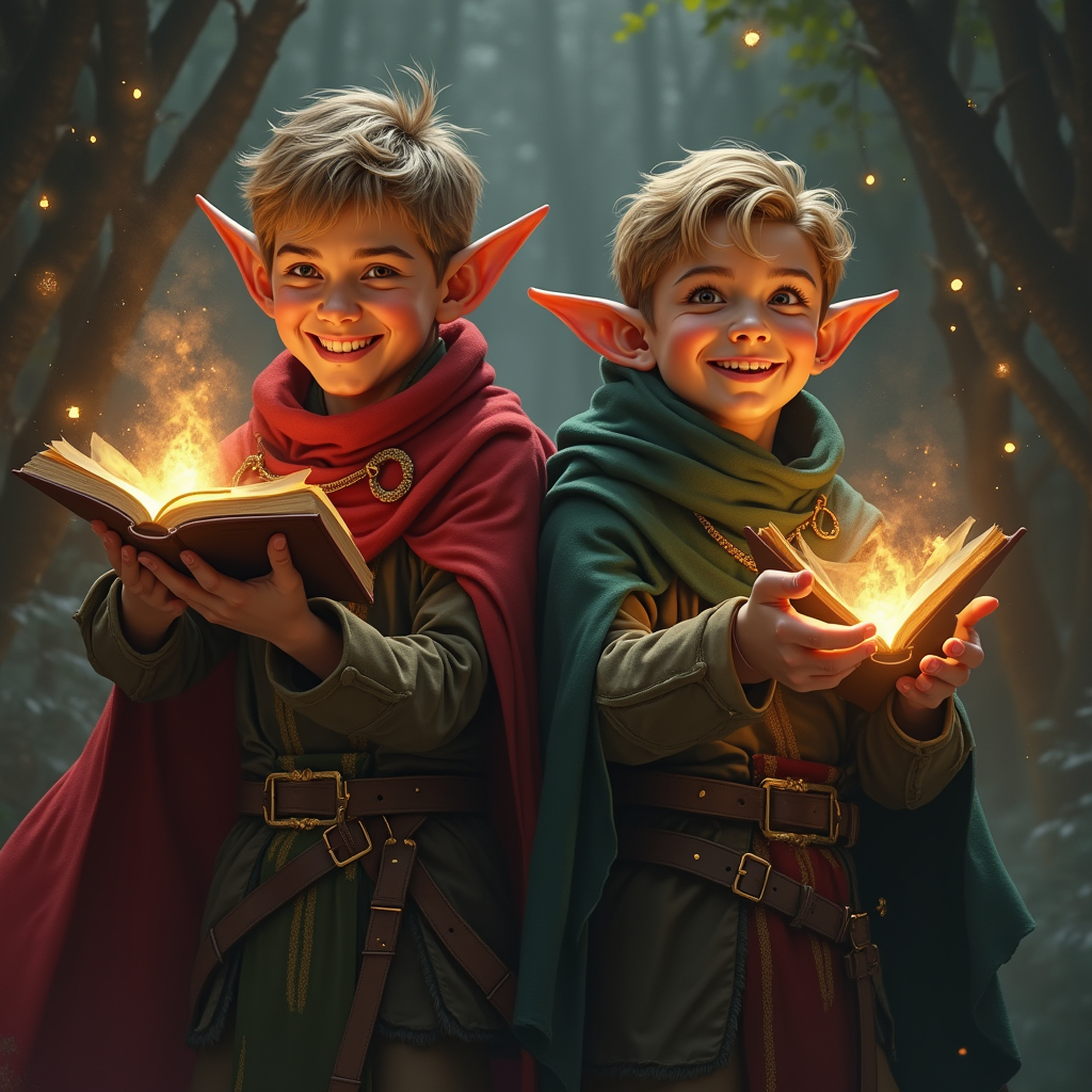 Two male elf thieves with casting magic and turn inv...