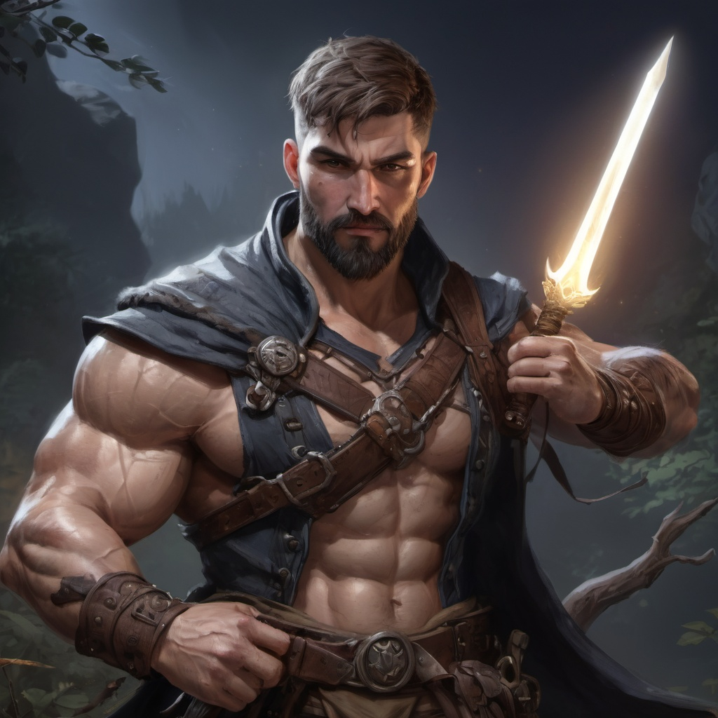 male stocky fat muscular ranger-fighter with short...