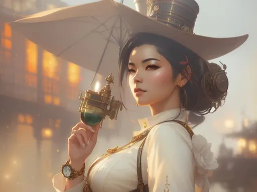 Professional painting of a beautiful steampunk asian...
