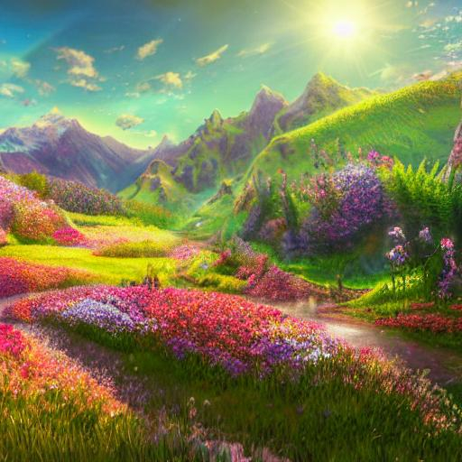 Spring, beautiful valley of flowers, realistic flowe... | OpenArt