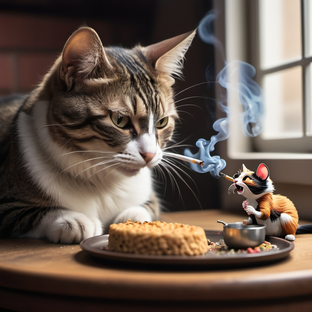 Un chat qui fume pendant que la souris bouffe la nou...