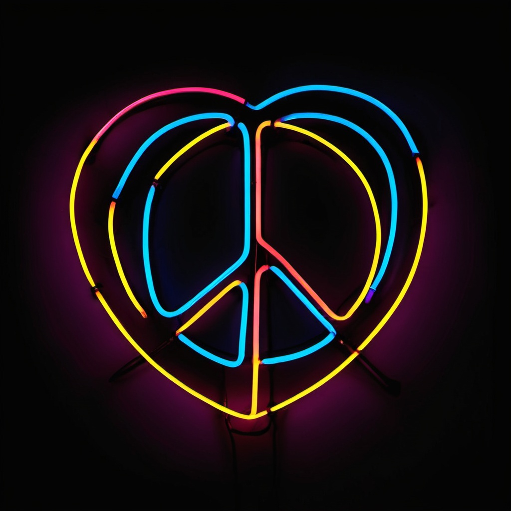 PEACE AND LOVE NEON LIGHTS IN DARKNESS