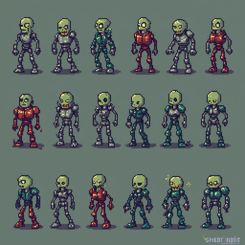 Pixelart zombie-cyborg sprite sheet