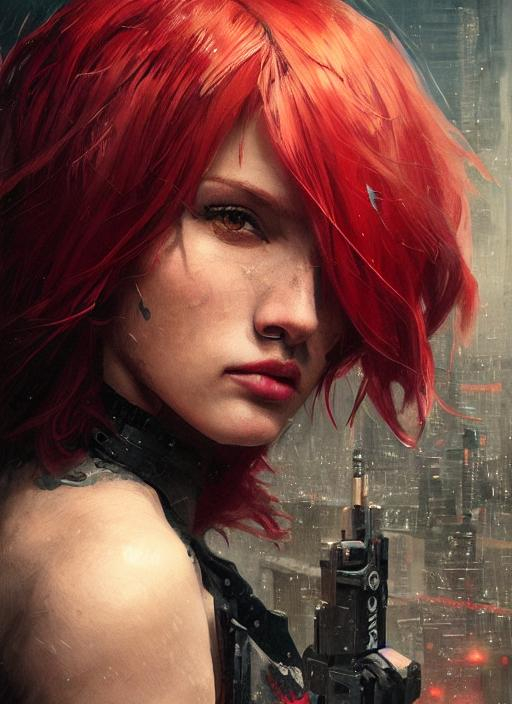 Portrait of {character} with short red cyberpunk hai... | OpenArt