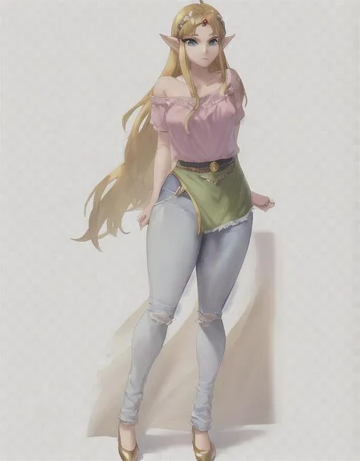 princess zelda , jeans , shirkt , casual , thicc | OpenArt