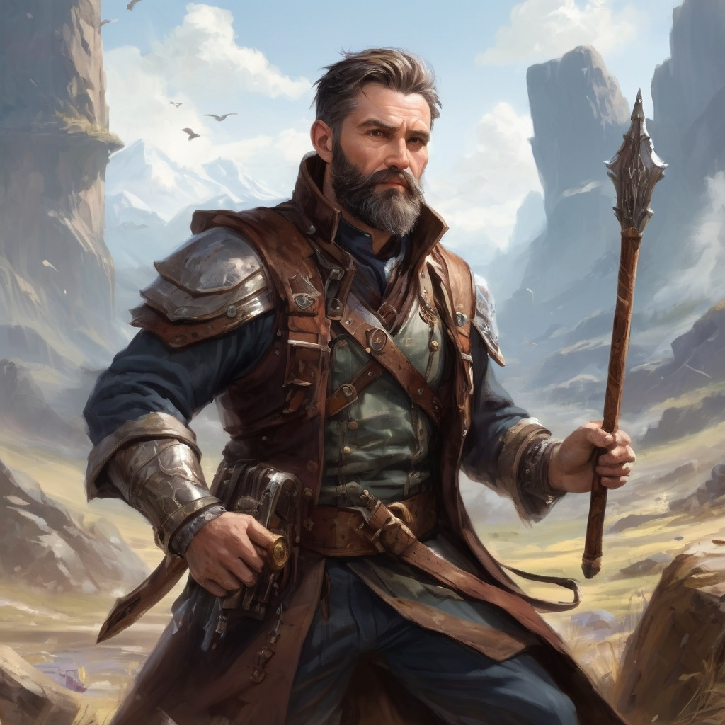 Male heavy-set mature fit bard with short-cut hair a...