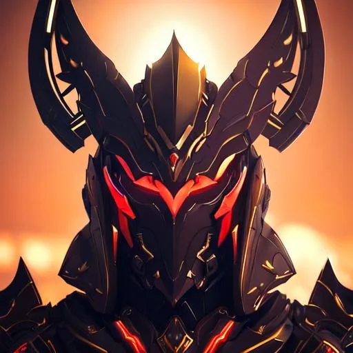 Villain with mechanical dark armor and glowing eyes