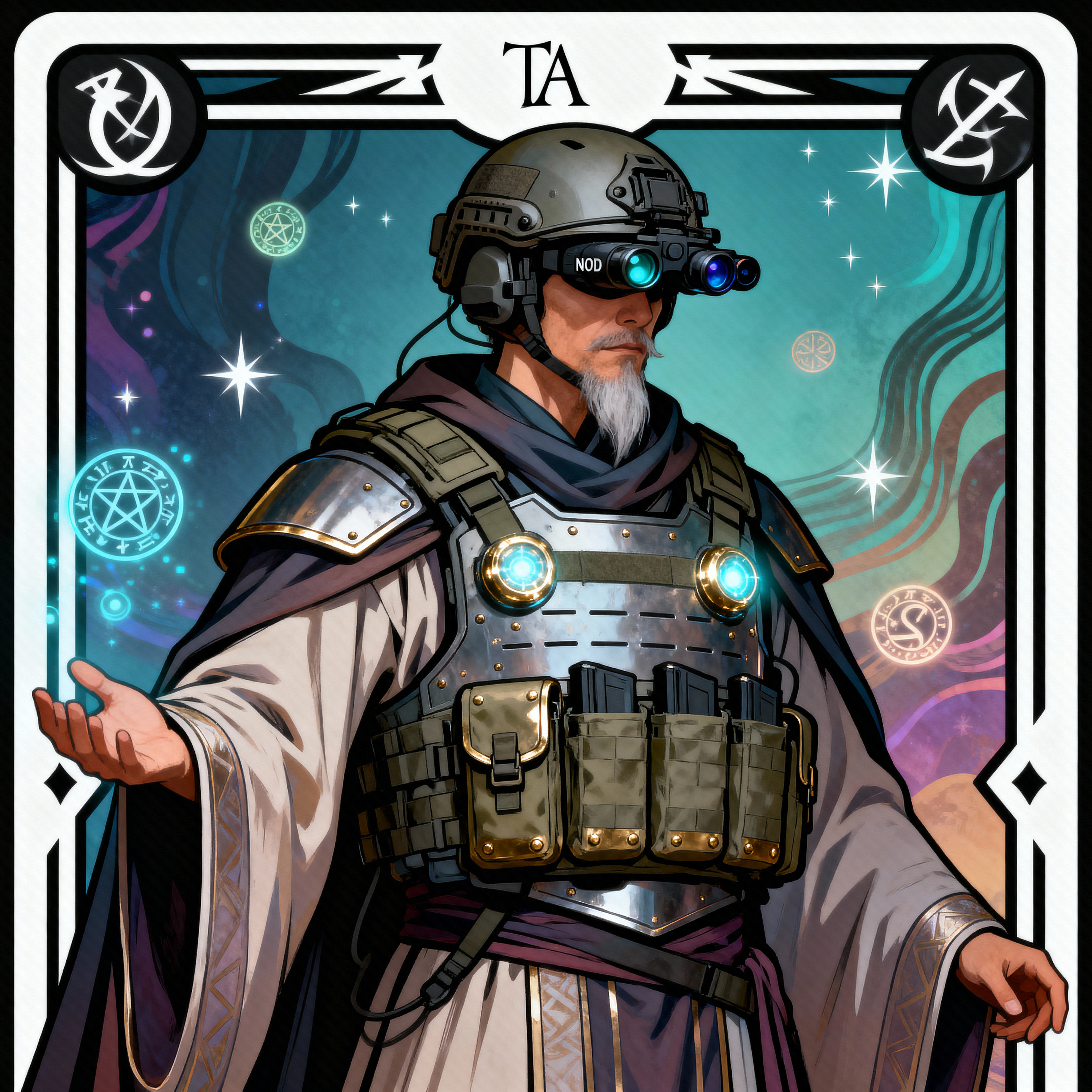 wizard with modern combat plate carrier and helmet w...